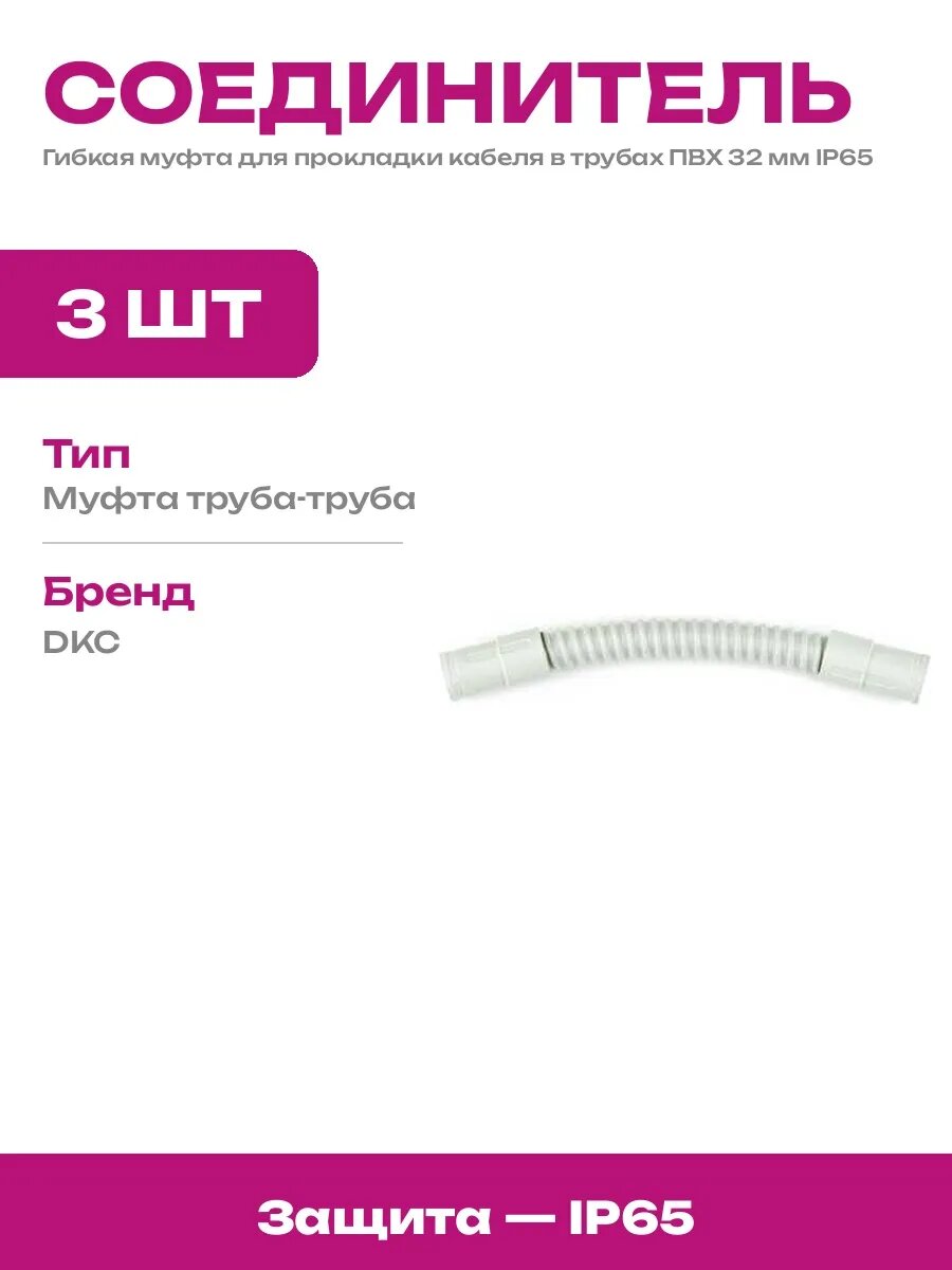 Гибкий соединитель труб электропроводки ПВХ 32 мм серый IP65