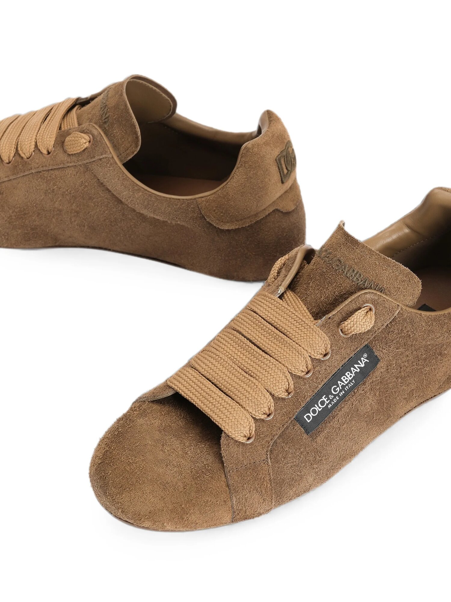 Кроссовки DOLCE & GABBANA Split leather Portofino Soft sneakers, размер 43.5 EU, коричневый/серый/оранжевый — фото 1