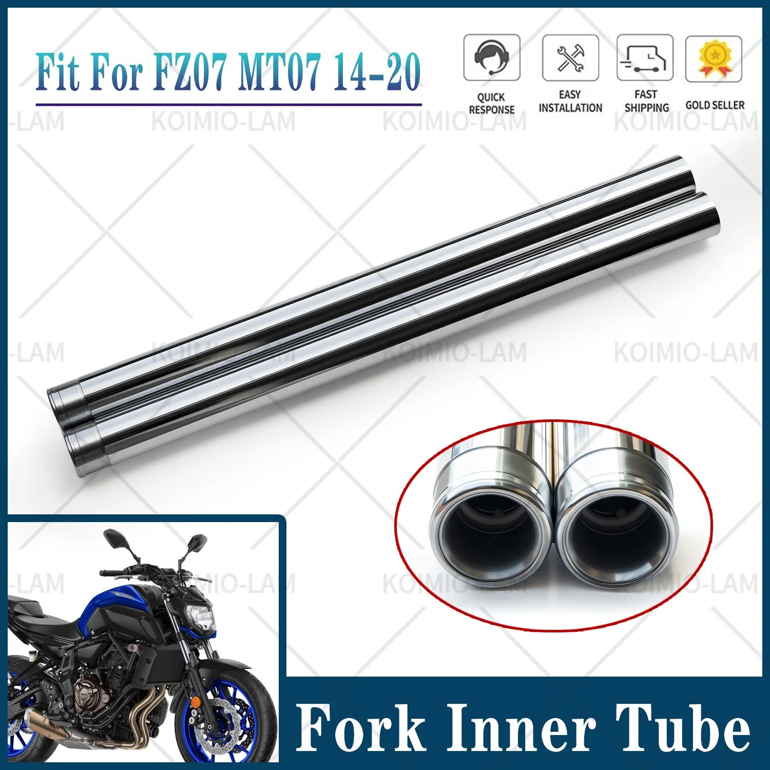 Подходит для YAMAHA MT07 FZ07 2014 - 2024, внутренняя трубка передней вилки мотоцикла, амортизатор FZ MT 07 2015 2016 2017 2018 2019 2020 2021