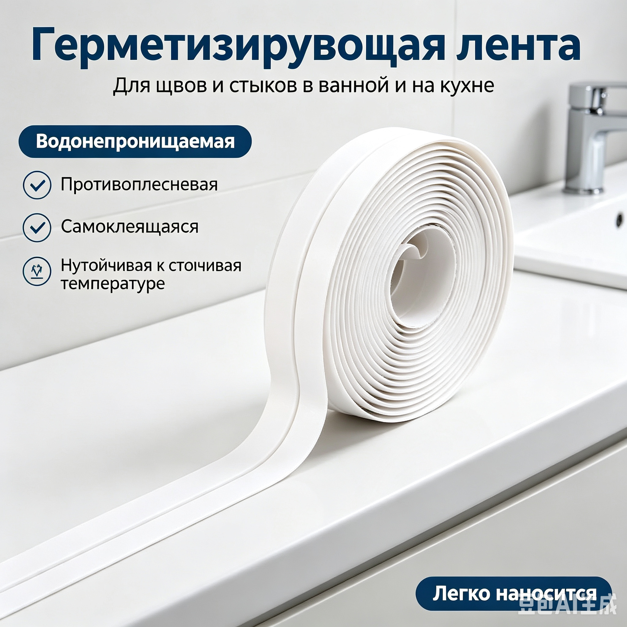 Самоклеящаяся уплотнительная лента для кухни и ванной