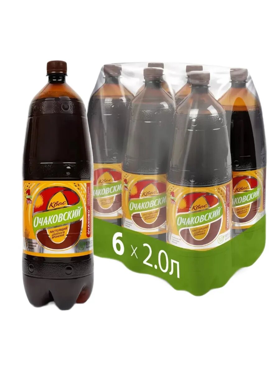 Очаковский Квас фильтрованный пастеризованный, 6 шт по 2 л
