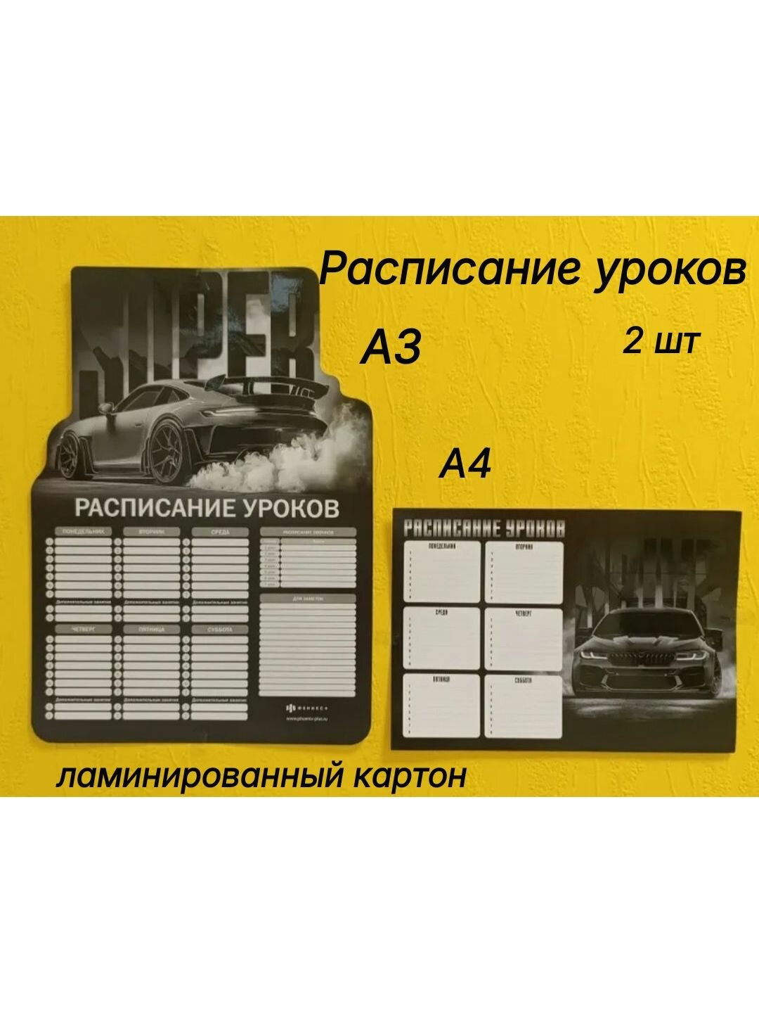 Расписание уроков "Форсаж" А4 и А3 , 2 шт, ламинированный картон
