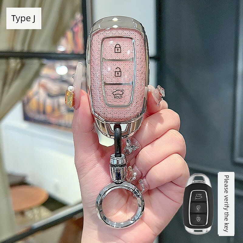 Кейс для ключа Hyundai J Series Smart 3-Key кристалл розовый с кольцом, стильное дополнение для авто Hyundai