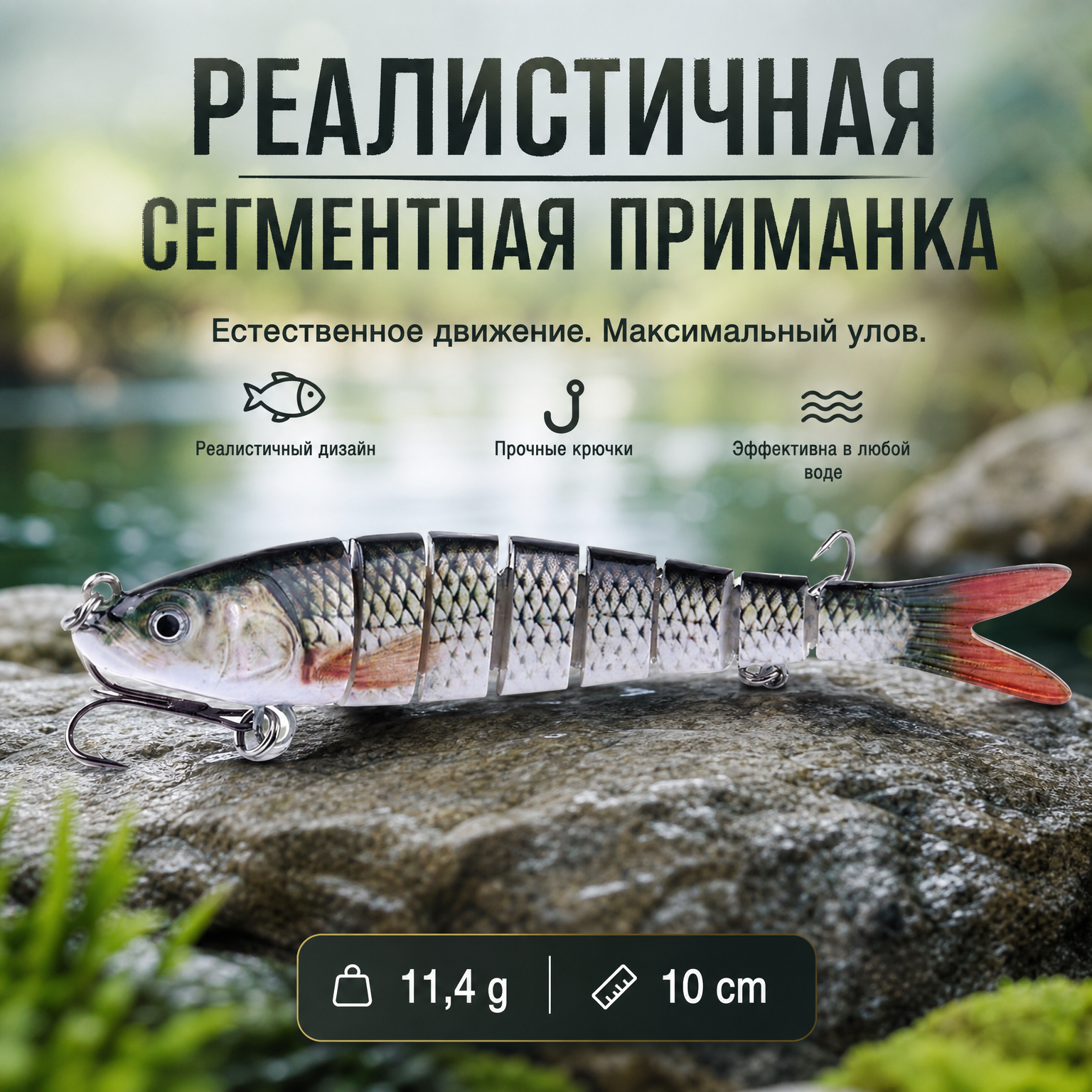 Воблер сегментный реалистичный на хищника 11,4г / 10см / 8 сегментов / Искусственная приманка с естественным движением / Снасть / на окуня / на судака / на щуку