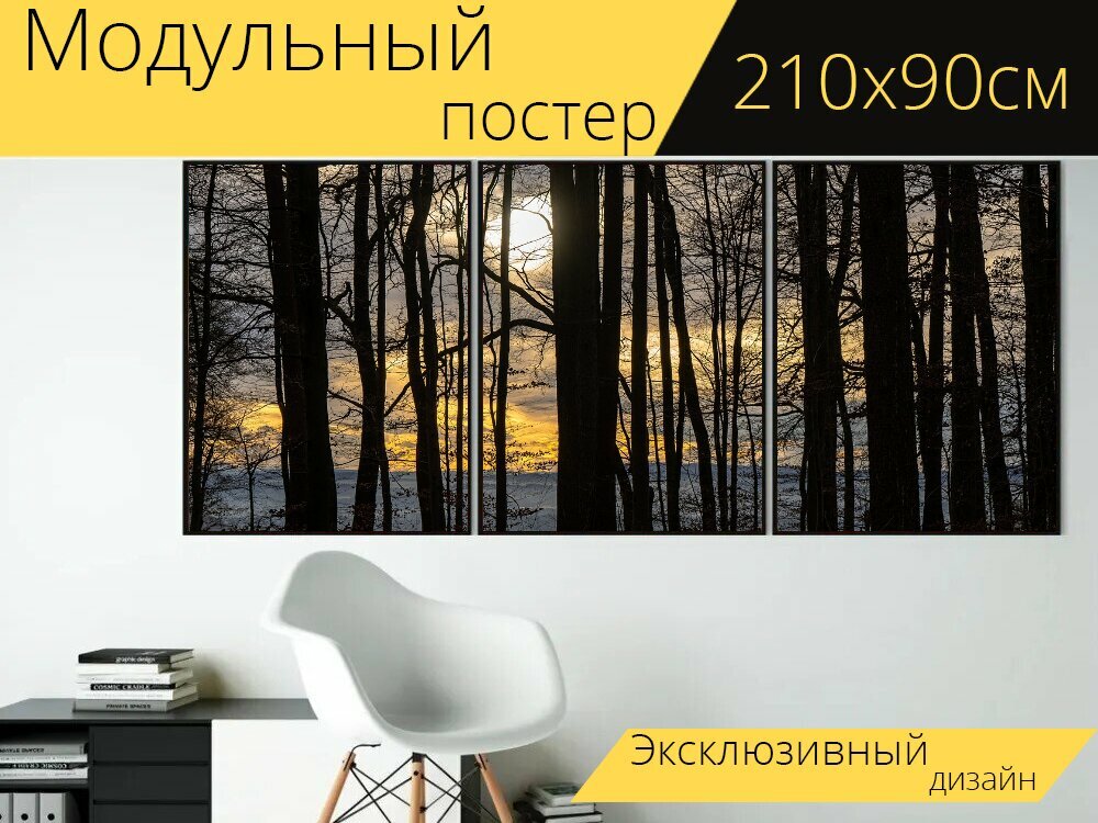 Модульный постер в раме "Лес, деревья, пейзаж" 210х90 см.