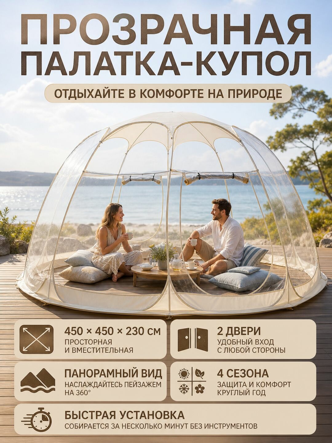 Прозрачная палатка-купол 450 450 230 см, панорамный садовый шатер для глэмпинга, пикника