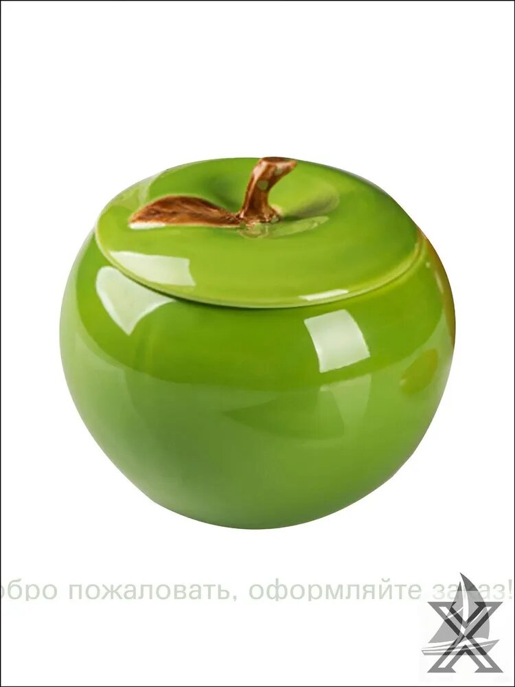 Элегантная сахарница в форме яблока, зеленая, фарфор, L 12 см, Китай, модель 2023 — фото 1