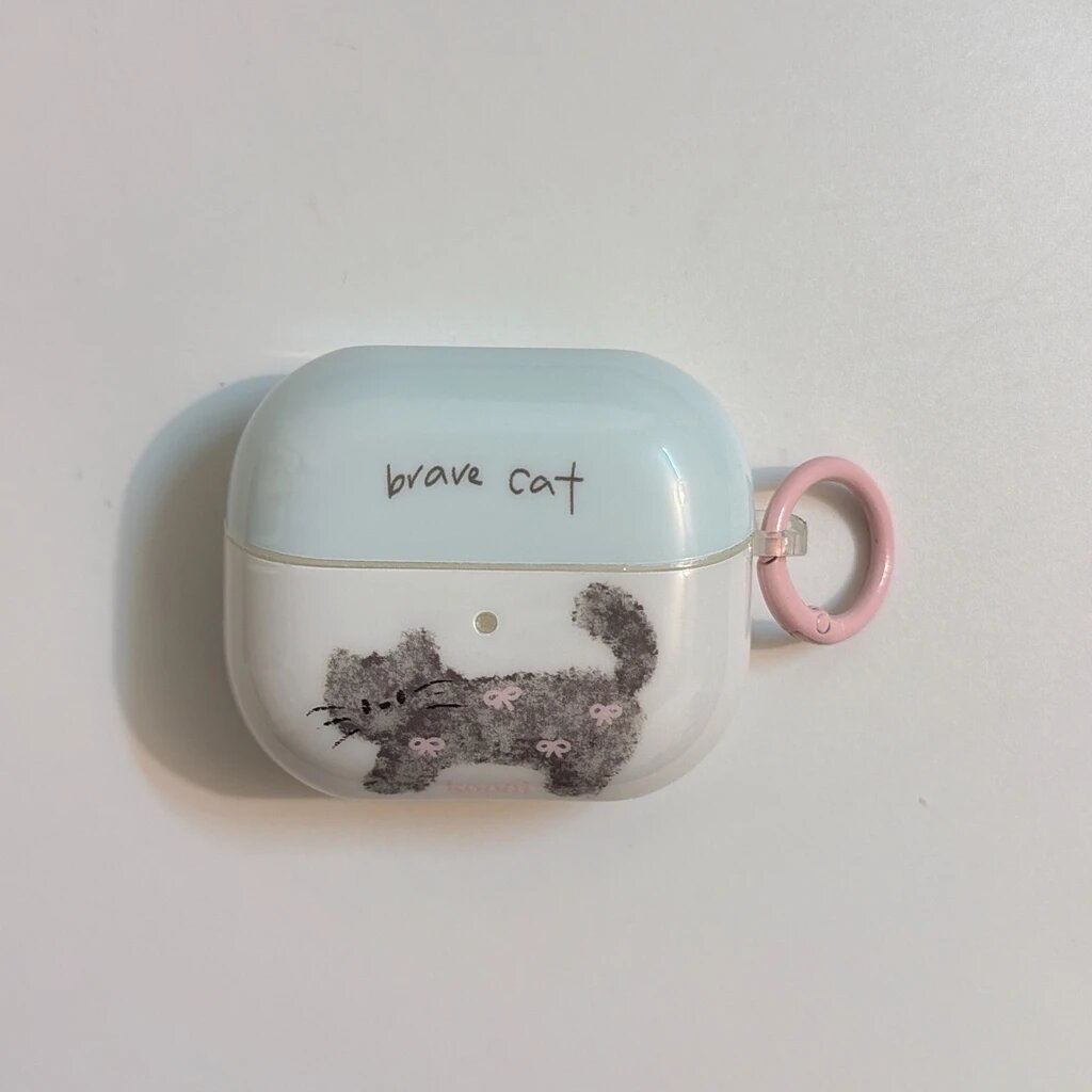 Чехол для AirPods Pro с кошкой, голубой