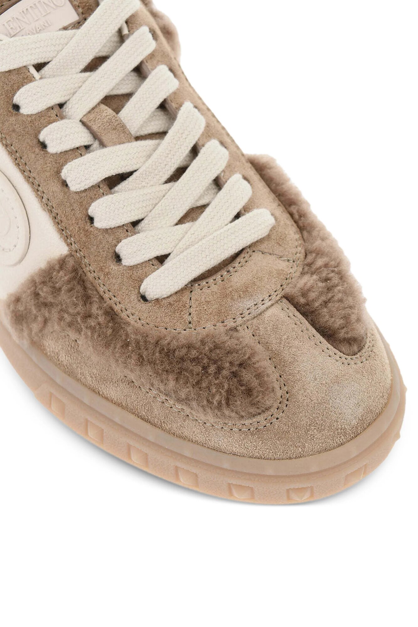 Кроссовки Valentino Shearling-trim sneakers, размер 39, коричневый/серый/оранжевый — фото 1