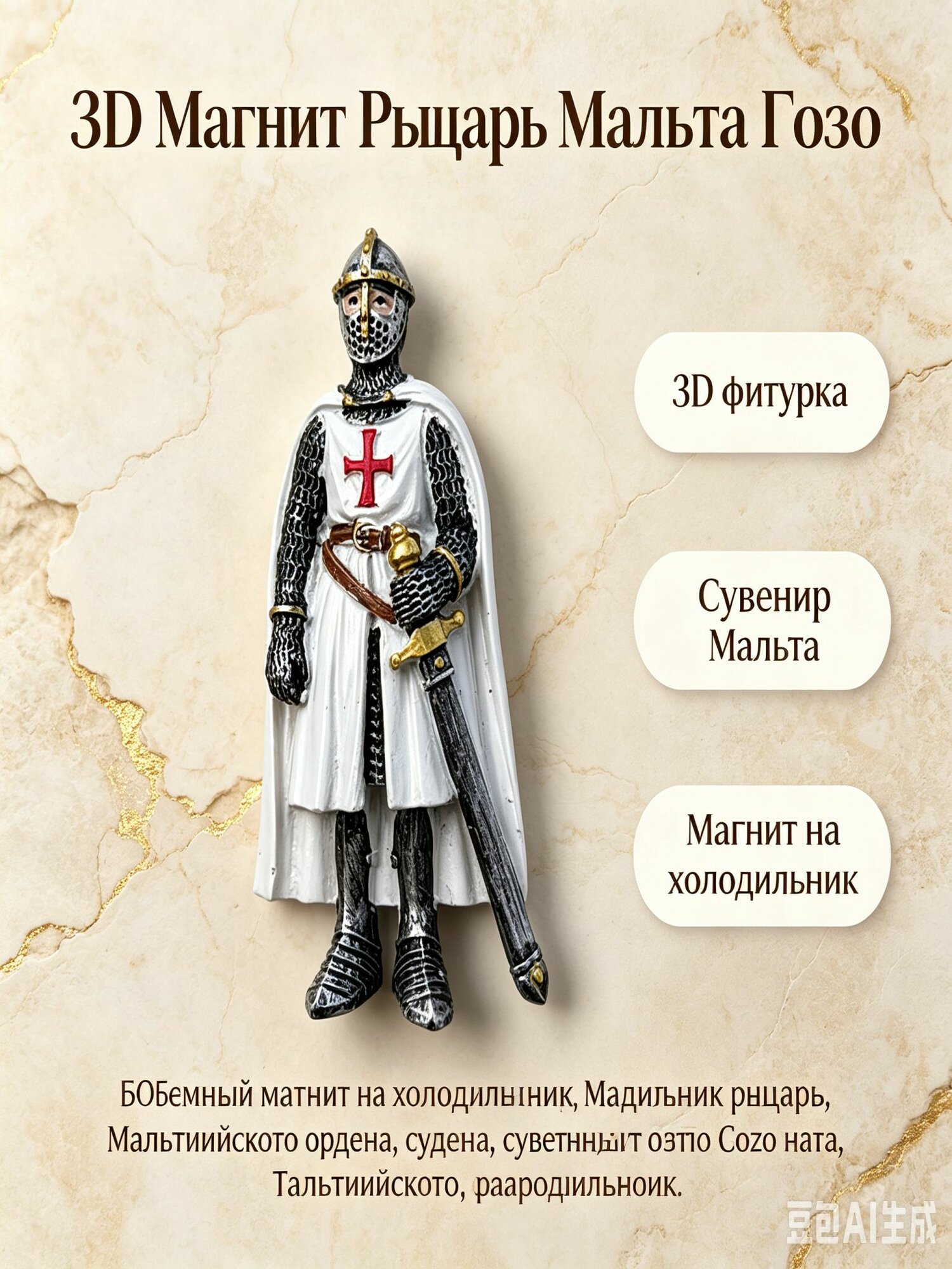 Наклейка на холодильник с изображением 3D-статуэтки рыцаря