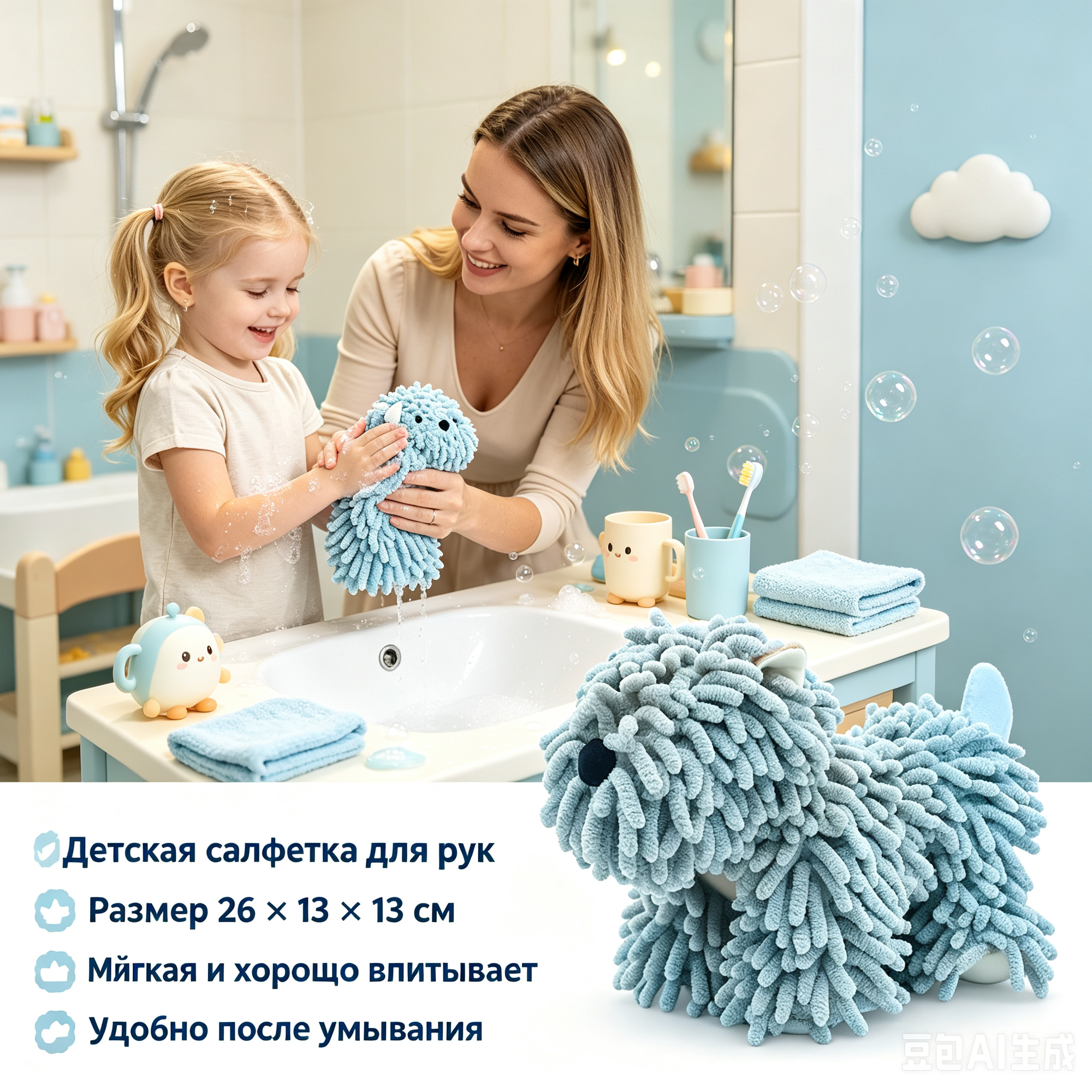 Синее махровое полотенце для рук, хорошо впитывающая и быстросохнущая банная салфетка, 26*13*13 см, 1 шт