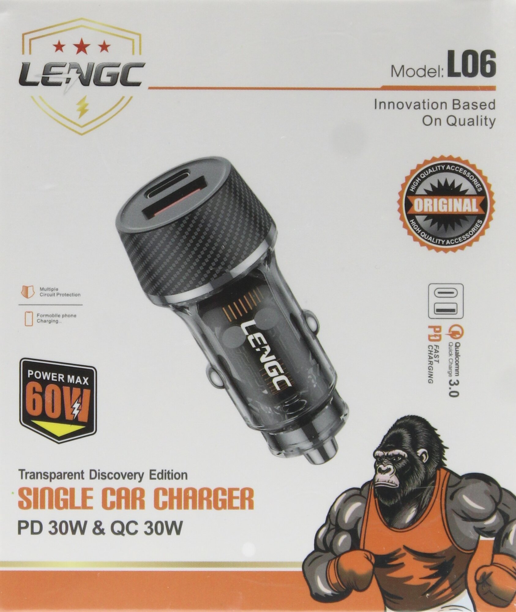 Автомобильное зарядное устройство LENGC L-06 Type-C Power Delivery 30W, QC 3.0 30W