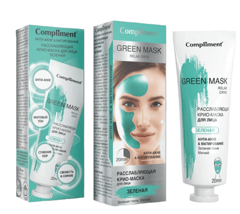 Compliment Green mask Расслабляющая крио-маска для лица, маска для лица, Анти-акне и Матирование, 80 мл