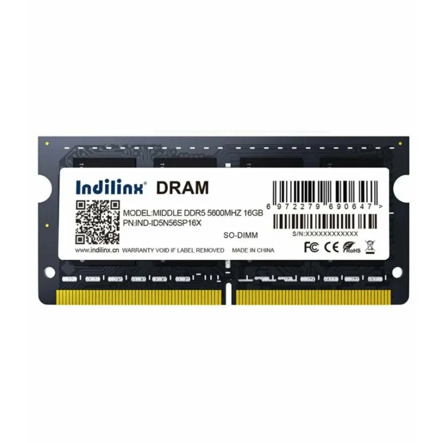 Оперативная память Indilinx 16 Гб IND-ID5N56SP16X, DDR5 SO-DIMM, 5600 МГц, CL46, 1.1 В, черный