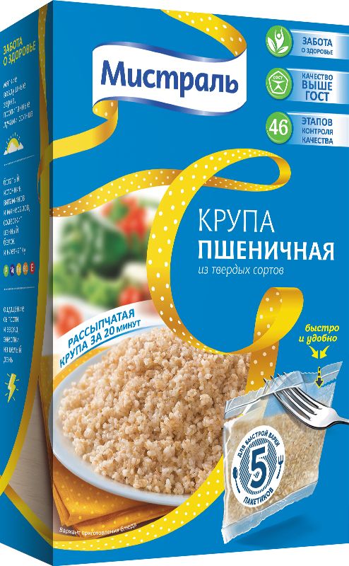 Крупа пшеничная в варочных пакетиках Мистраль, 400г х 3шт