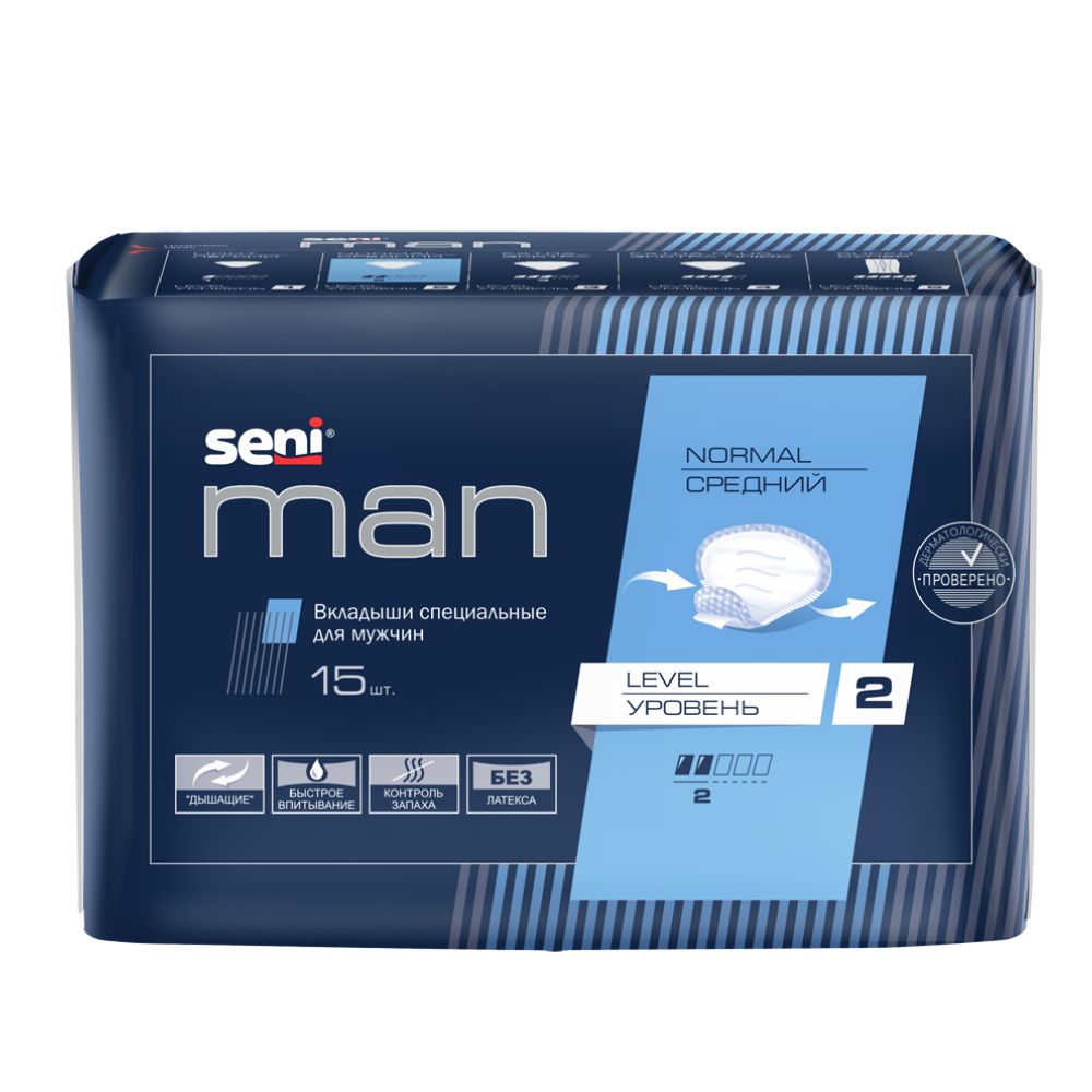 Прокладки урологические для мужчин Seni Man Normal Level 2, 2 капли, 15 штук