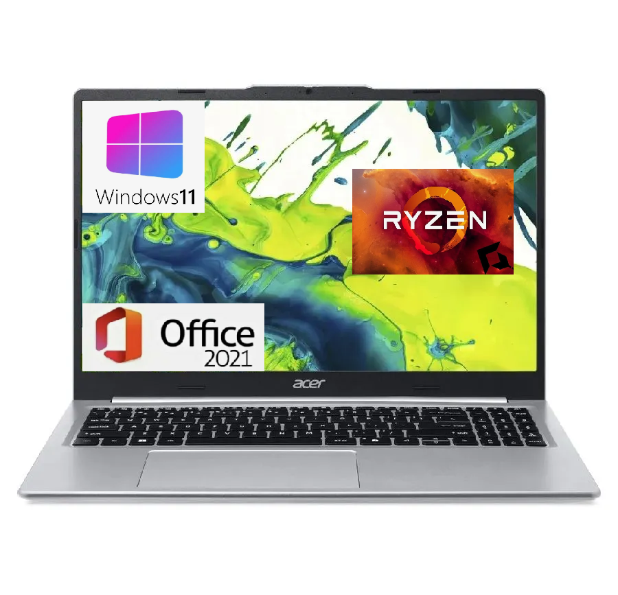 Acer Aspire Ноутбук 15.6", AMD Ryzen 5 7430U (6 ядер до 4.3ггц), RAM 16 ГБ, SSD 512 ГБ, Win 11 Pro+ Office