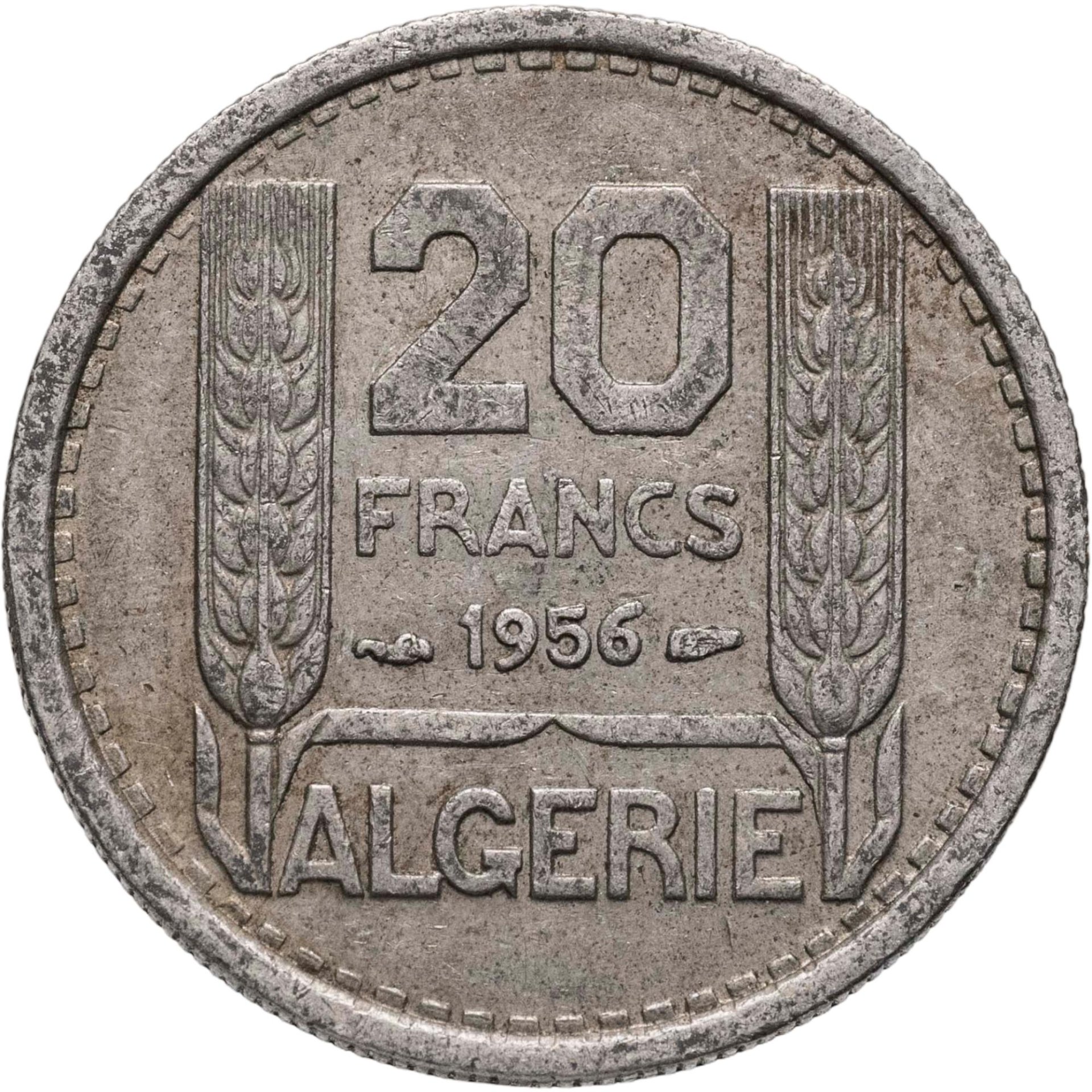 Алжир 20 франков francs 1956, Мельхиор медь-никель, в сохранности XF