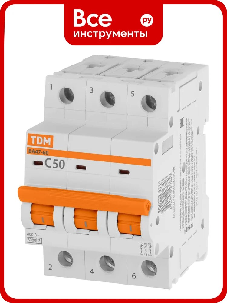 Автоматический выключатель TDM ELECTRIC ВА47-60 3Р 50А 6кА х-ка С SQ0223-0114