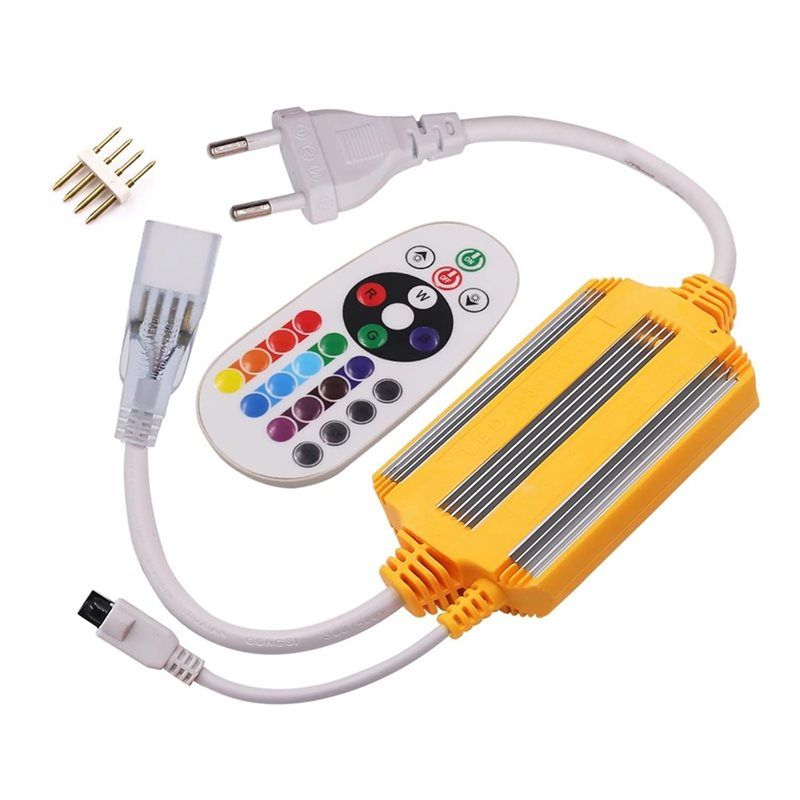 Контроллер RGB для светодиодной ленты 1500 W, 16 цветов, плавное затемнение, беспроводной ИК пульт 24 клавиши, евровилка, IP68 водонепроницаемый