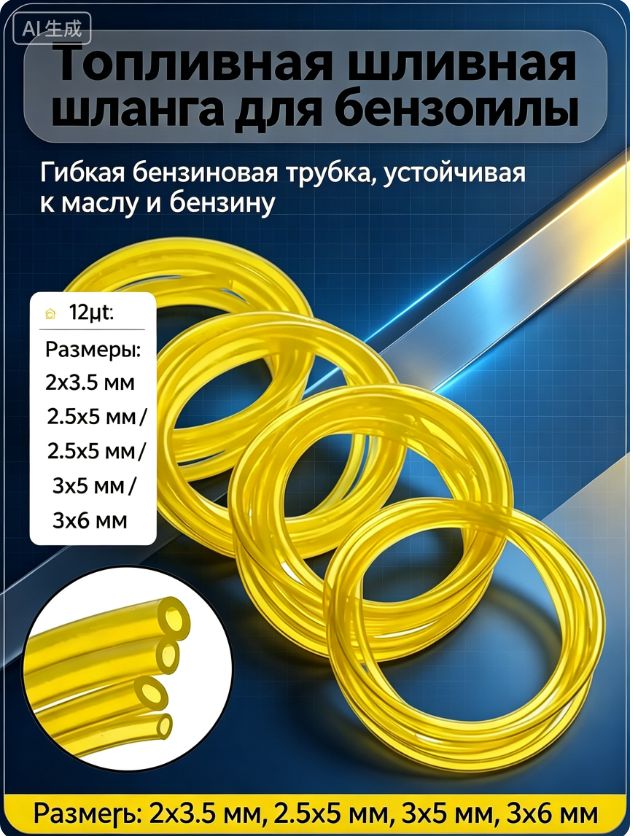 Топливный шланг 4 размера, длиной 1 метр, бензошланг для триммера, бензопилы, мотобур