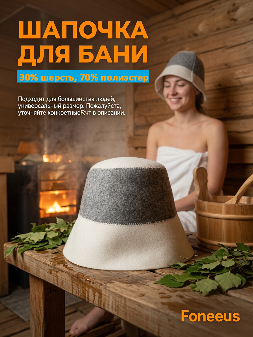 Шапка для бани и сауны Foneeus "Панама", войлочная. Защитная банная шапка от перегрева, подарокHSC-00004-03