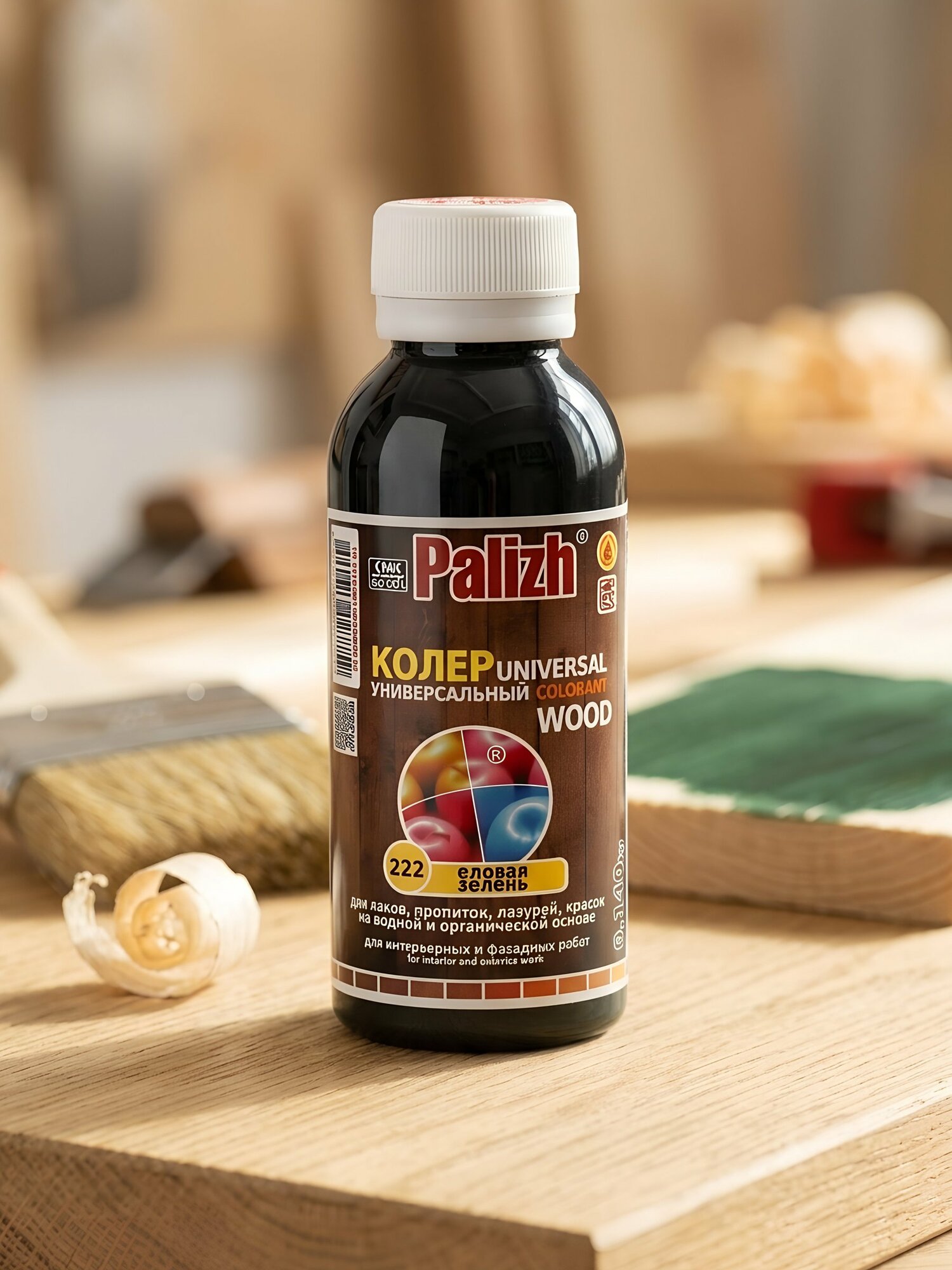 Универсальная колер паста Palizh Wood №222 еловая зелень 100 мл для тонирования дерева, лаков и пропиток