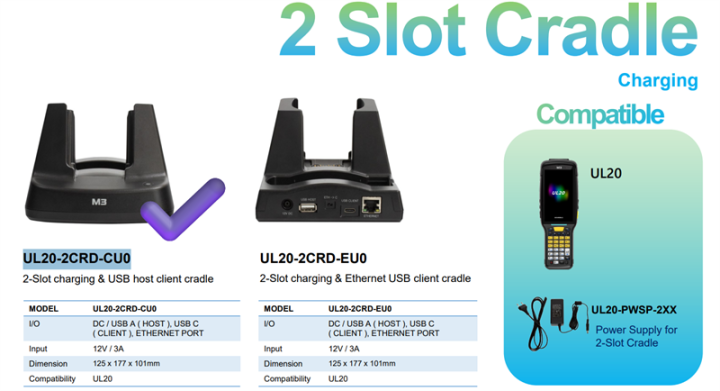 UL20-2CRD-CU0 M3MOBILE CO, LTD. Зарядное устройство/ UL20 2-Slot charging & USB host client cradle for 1xUL20 & 1xUL2