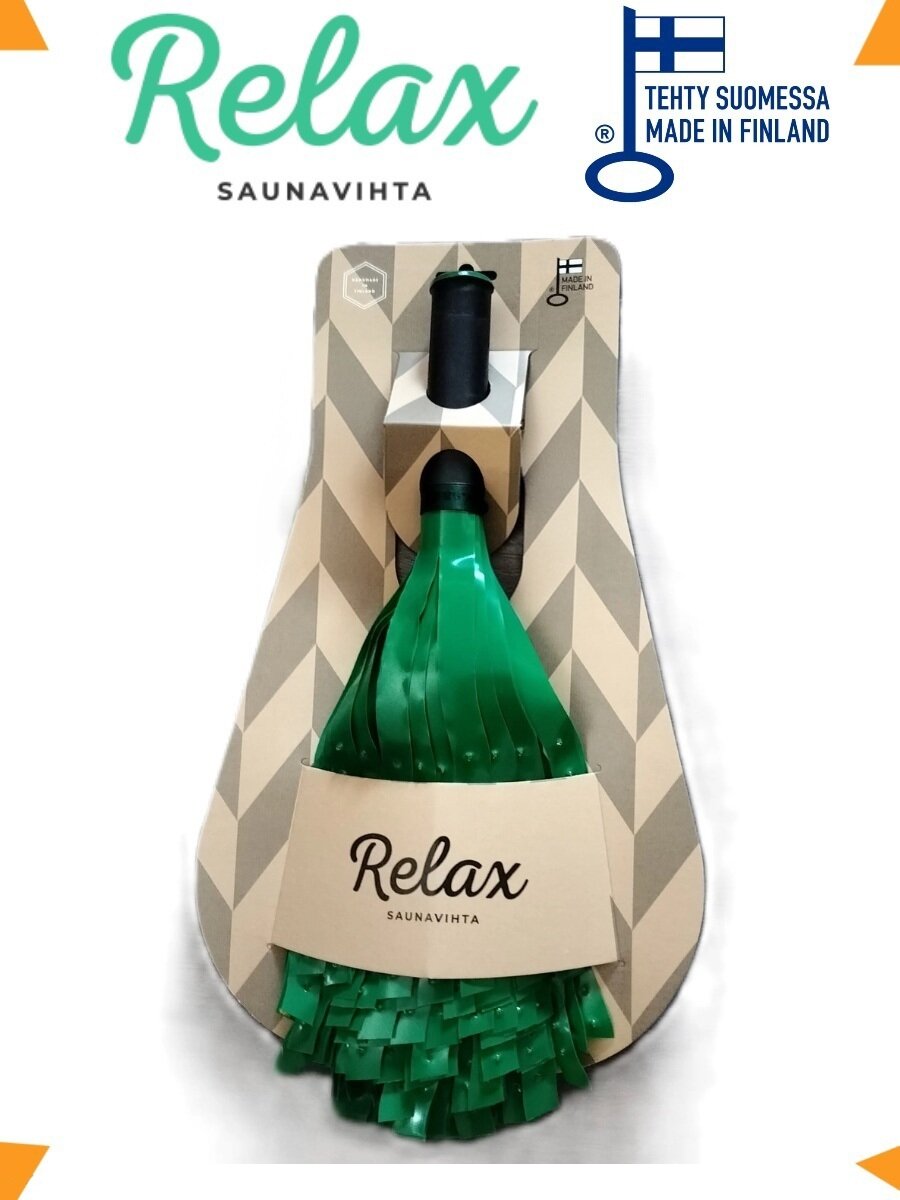 Многоразовый финский веник Relax Saunavihta для бани и сауны с массажной ручкой зелёный