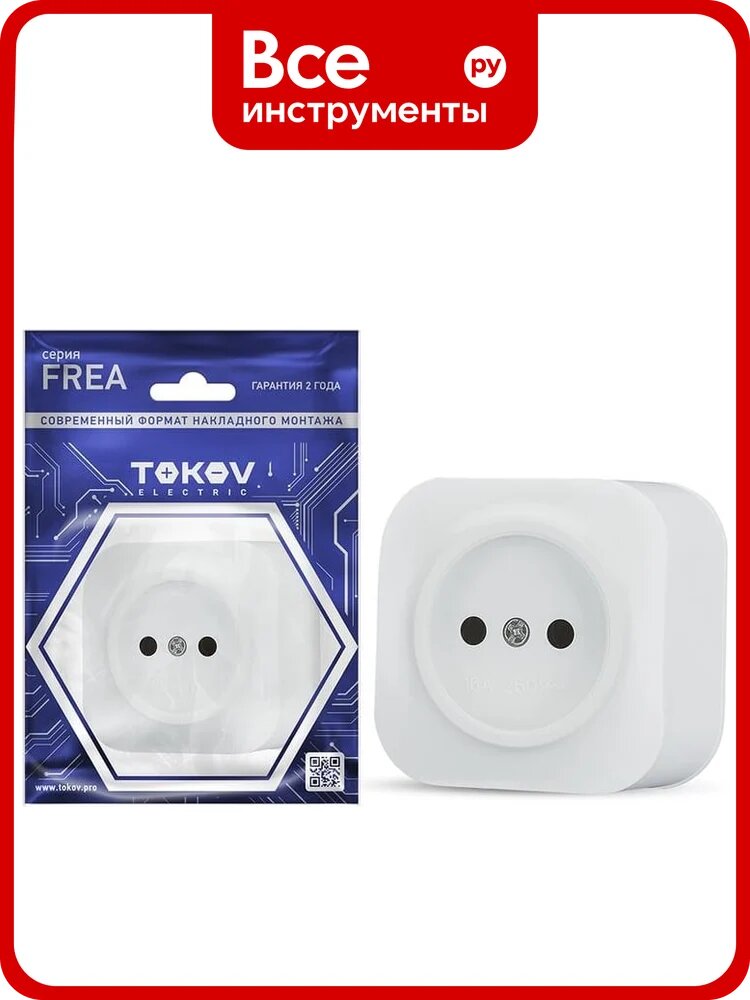 Розетка 1-м TOKOV ELECTRIC оп frea 16а ip20 250в без заземл. абс-пластик бел. TKE-FR-R1-C01