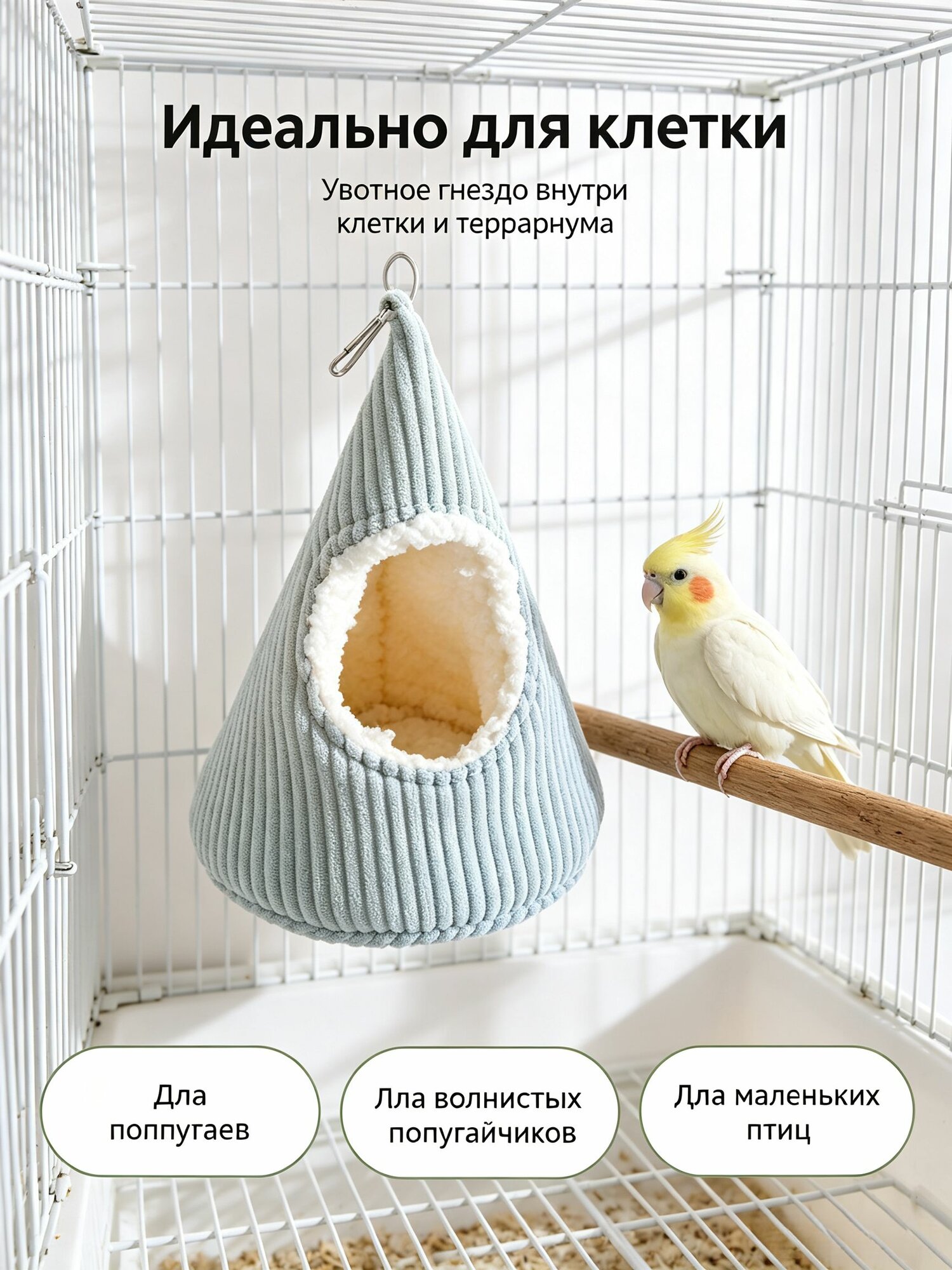 Теплый плюшевый гамак для попугаев / Мягкая лежанка сна и отдыха / Создает уютное гнездышко в клетке