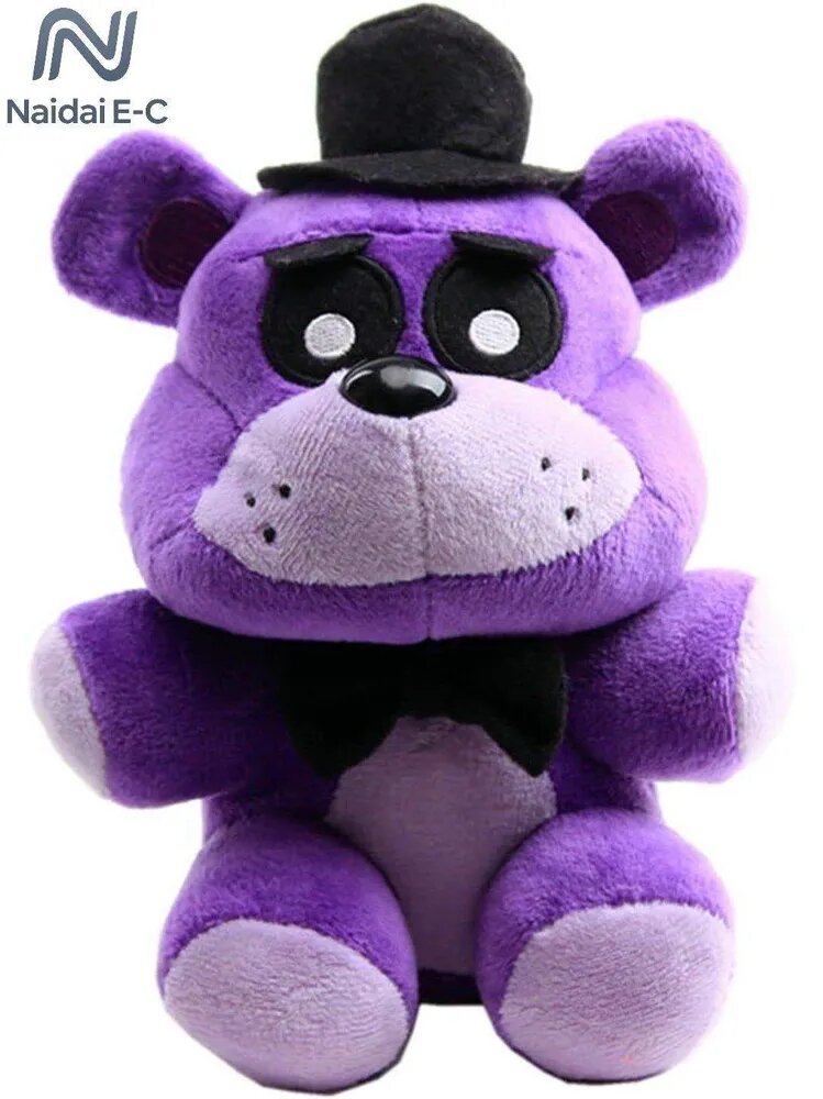 Мягкая плюшевая игрушка Медведь Фредди FNAF Freddy's, 15 см, фиолетовый, с цилиндром и бабочкой — фото 1