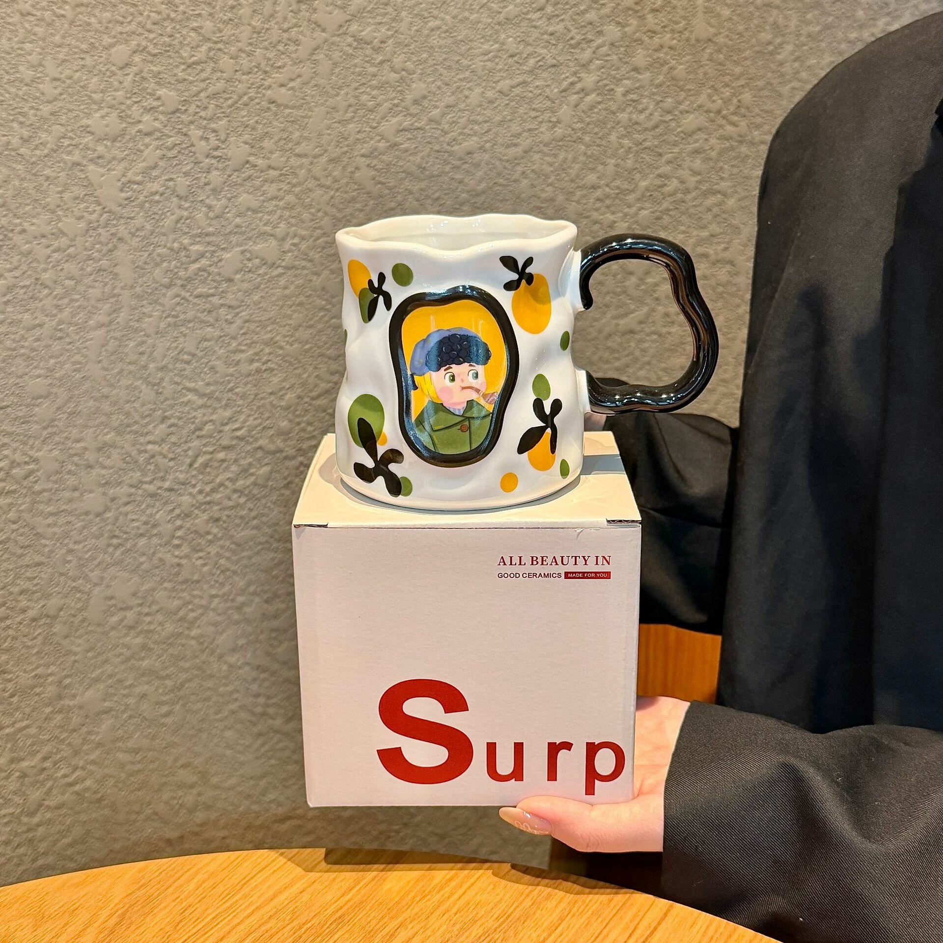 Кружка керамическая 380 мл с арт-принтом Ван Гог в цветной подарочной коробке с ложкой