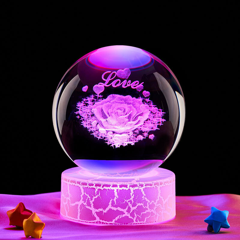 Светящийся кристальный шар с розой и надписью "Счастья" – ночник для торта на день рождения, подарок для мальчиков, девочек и лучших друзей.