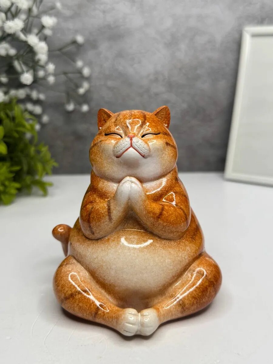 Фигурка декоративная, коллекционная "Кот-Йог", полистоун, 10,5 см