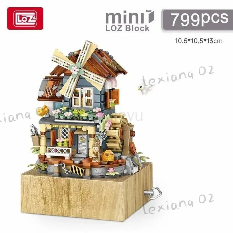 Конструктор Loz Mini 1239, музыкальная шкатулка, ветряная мельница, 799 деталей