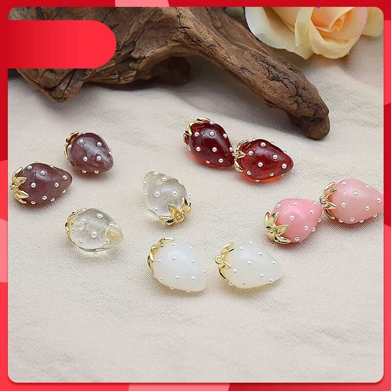 Подвески из клубничных бусин из смолы, для ожерелья и сережек своими руками, Аксессуары для изготовления ювелирных изделий