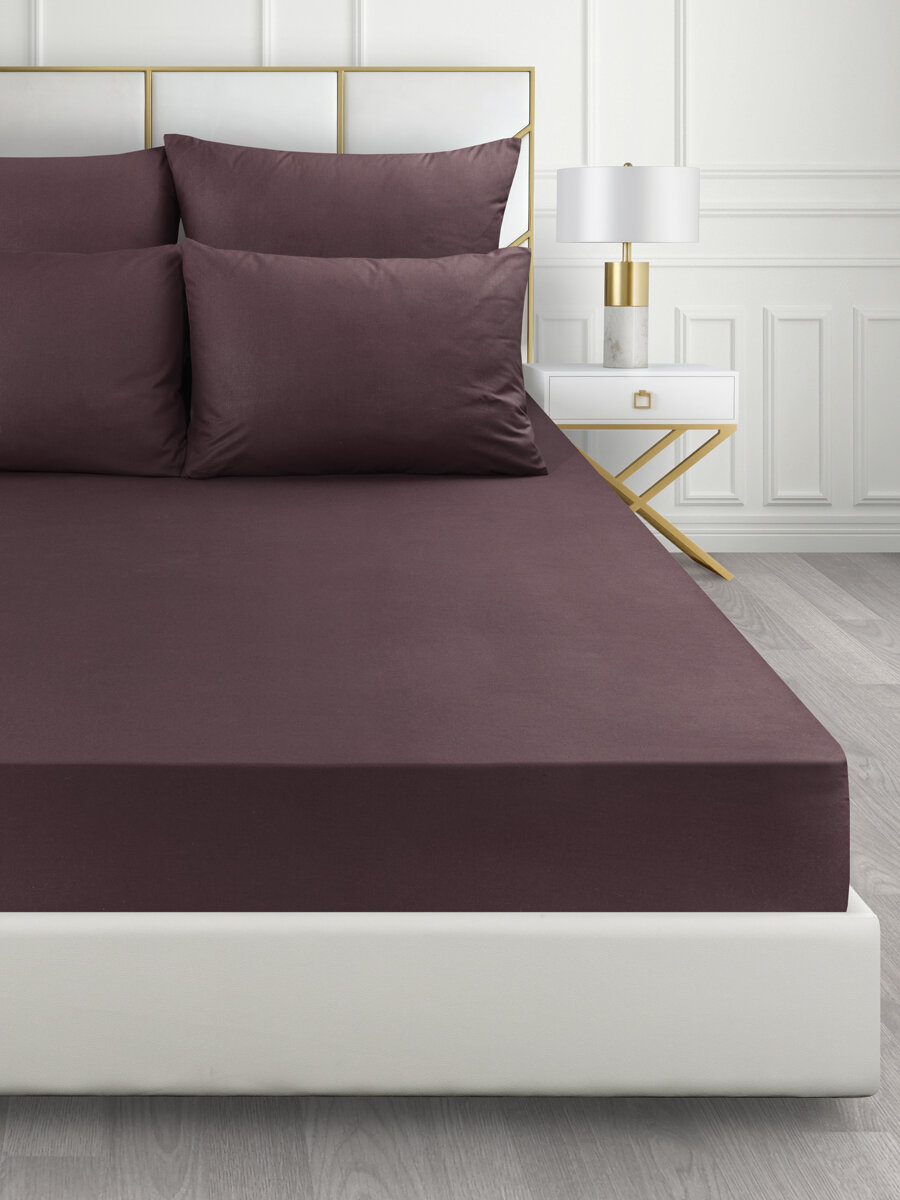 Простыня натяжная "Шоколад", 100% хлопок, на резинке, 160x200 см