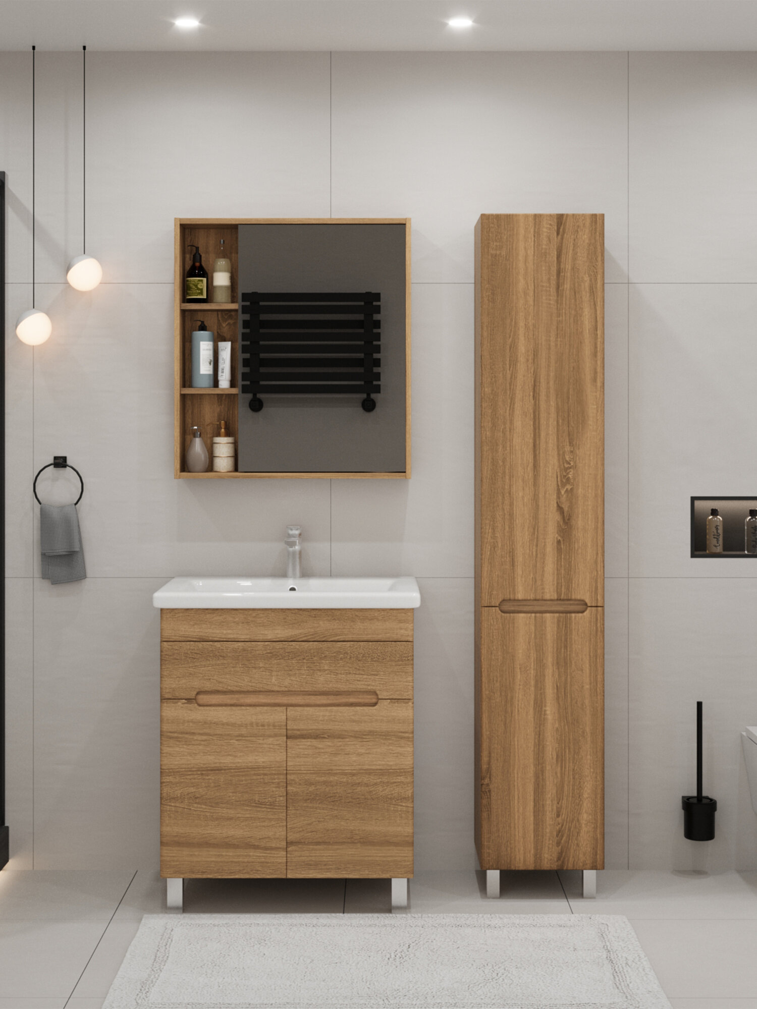 Шкаф-пенал напольно/подвесной SanStar Модена для ванной комнаты, Gold Craft