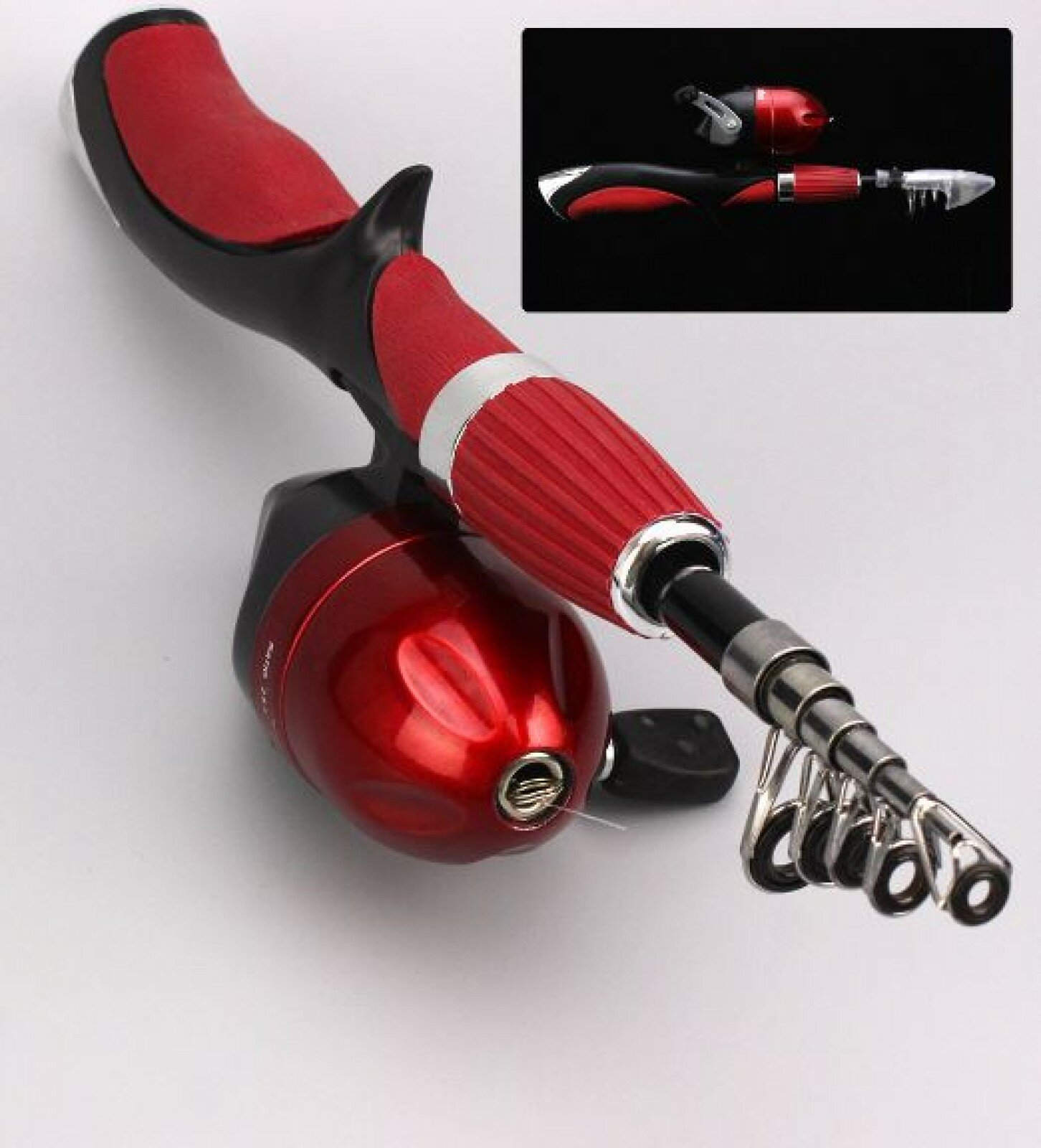 Мини удочка спиннинг MyPads с катушкой 1.4 метра, углеродное волокно, 6 секций, красная