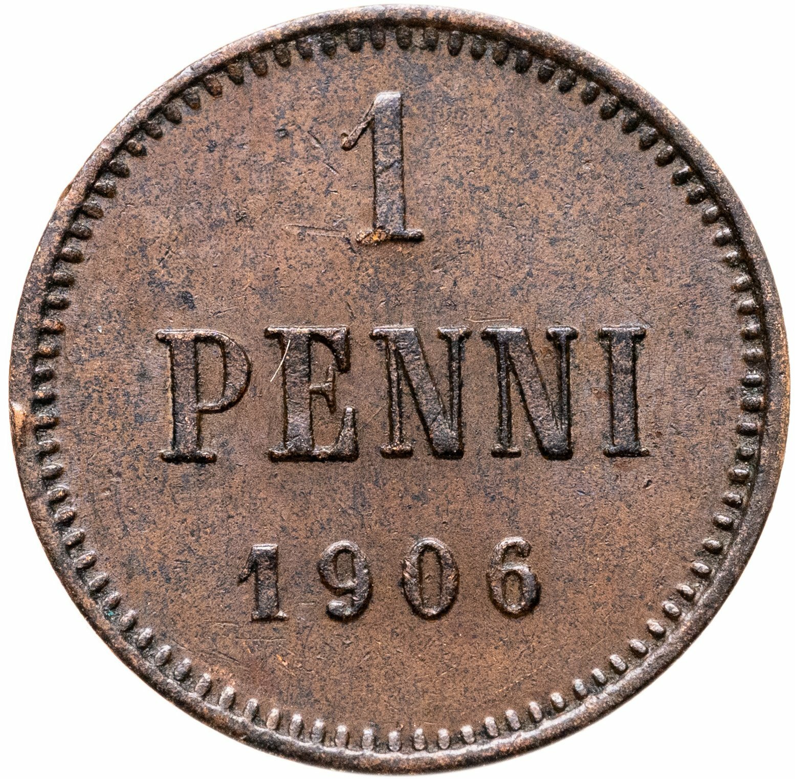 1 пенни penni 1906 Российская Финляндия, Медь, в сохранности XF-AU