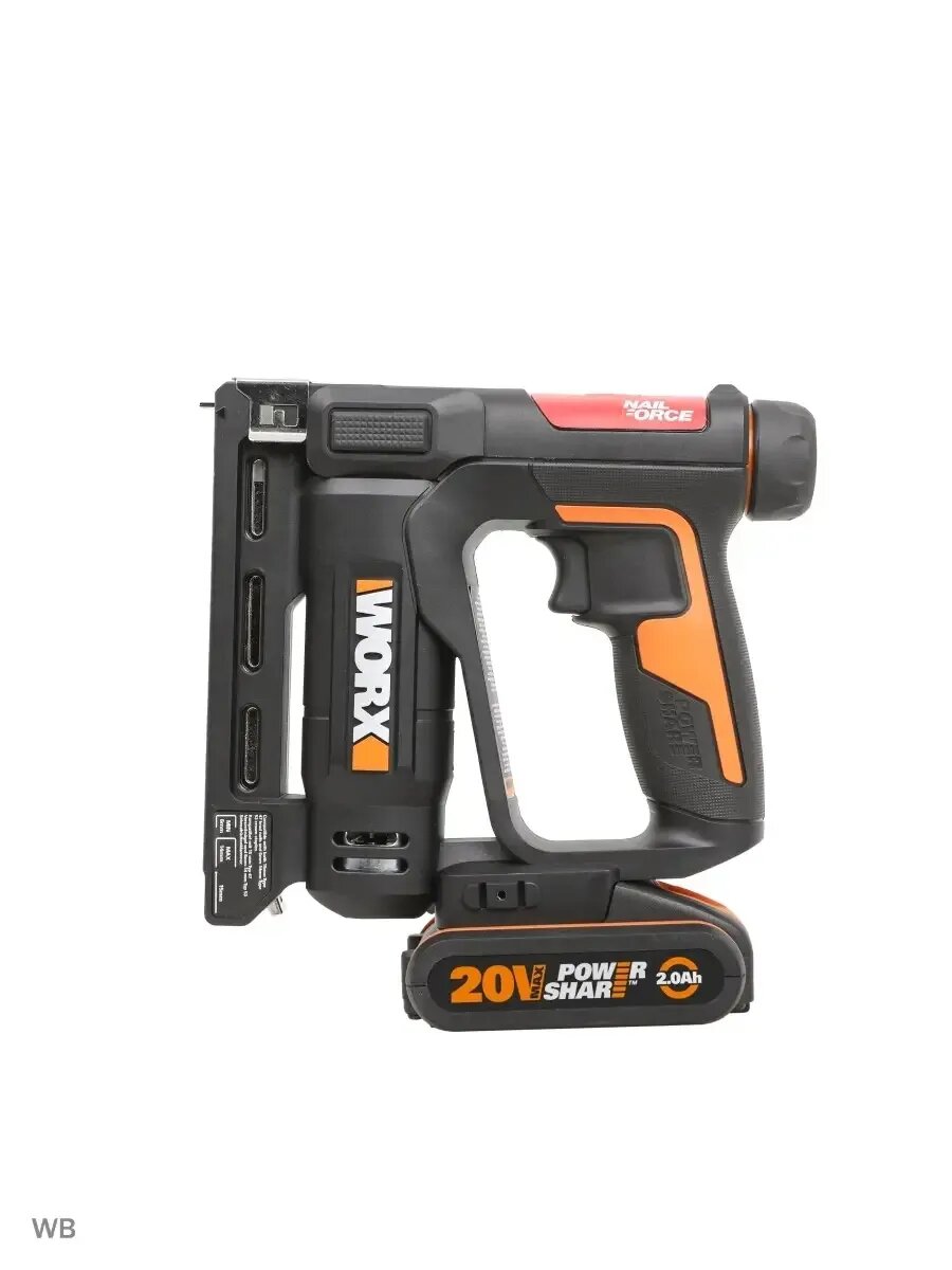 Степлер аккумуляторный Worx WX843.9, 20В, без АКБ и ЗУ, тип скоб 53F, 60 гвоздей в минуту