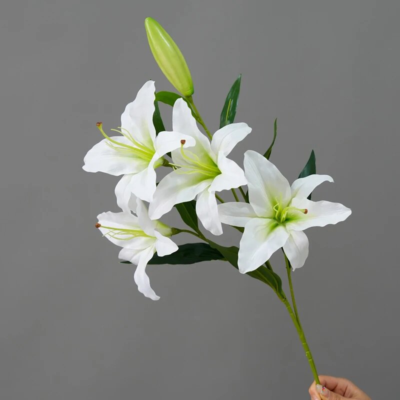 Искусственные лилии из ПВХ 5 головок Белый, white