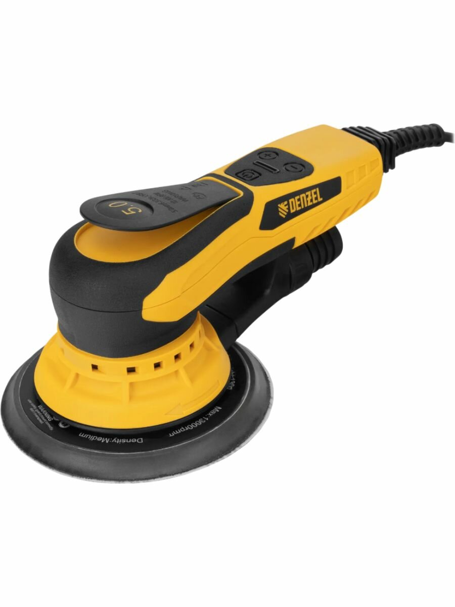 Машина шлифовальная орбитальная Denzel OS-150-BL, 350 Вт, 150 мм, бесщеточная, желтый/черный