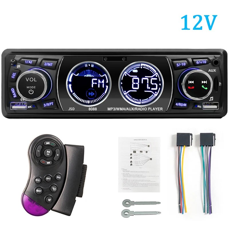 Автомобильная Магнитола Hippcron 1DIN, MP3-плеер, Bluetooth, FM-приемник, Поддержка Двух USB-портов, AUX/USB/TF-карт