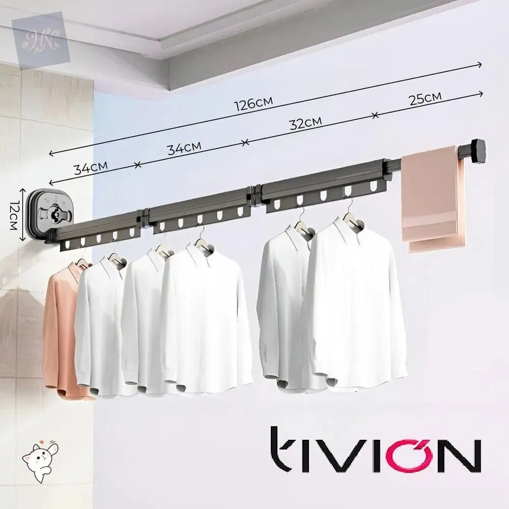 Сушилка для белья настенная tivion 126 см x 5 см x 12 см, 1 шт. Металлическая, черная