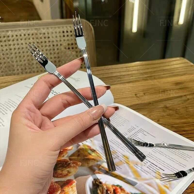 Фруктовая вилка с длинной ручкой из нержавеющей стали, маленькая бытовая десертная вилка