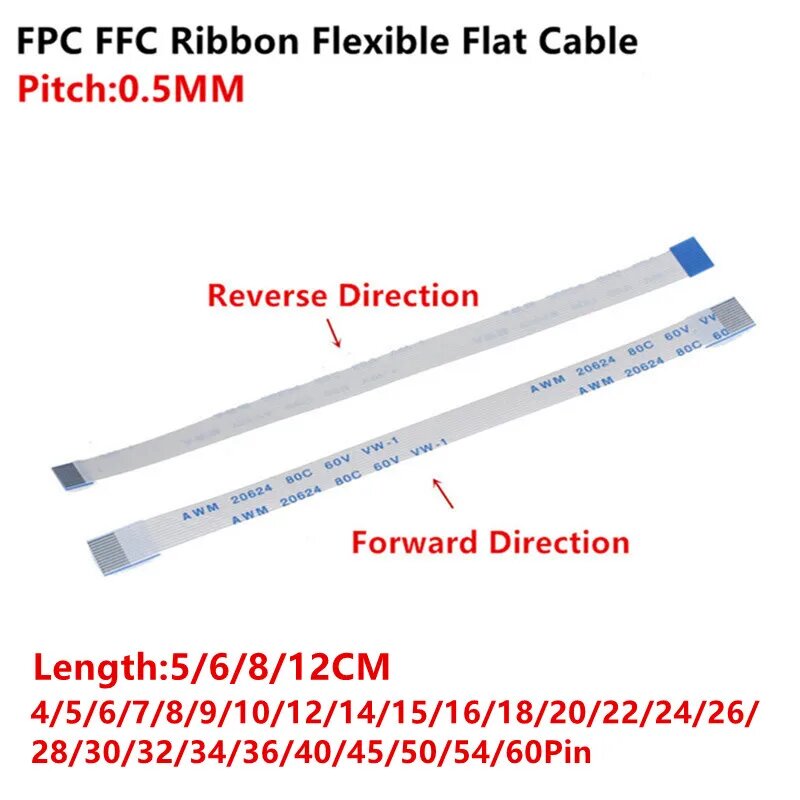 FFC кабель 20Pin, 80mm, 10шт, Forward Direction