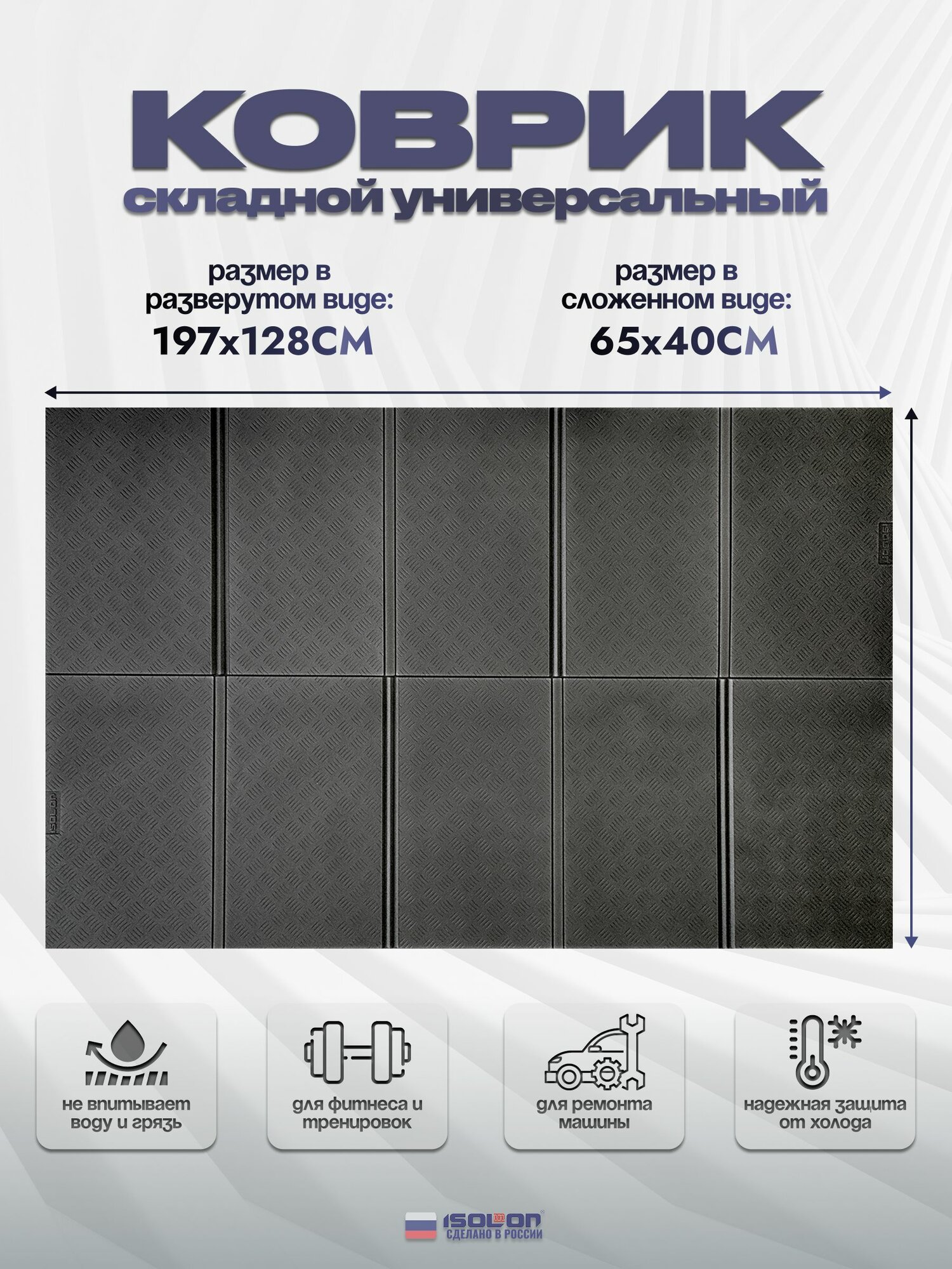 Коврик туристический складной широкий тент флекс / ISOLON /197х128 см. Всесезонный, не промокает, универсальный для охоты, рыбалки, для отдыха, дно в палатку, подстилка под бассейн