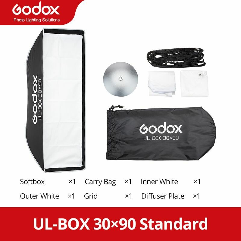 Софтбокс для вспышки Godox UL-BOX 3090 с сотами, 30x90 см, для вспышек и светодиодных осветителей с байонетом Bowens